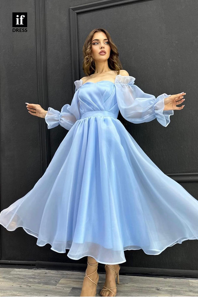34875 - Classic Strapless A-Line Long Sleeves Organza Prom Evening For ...